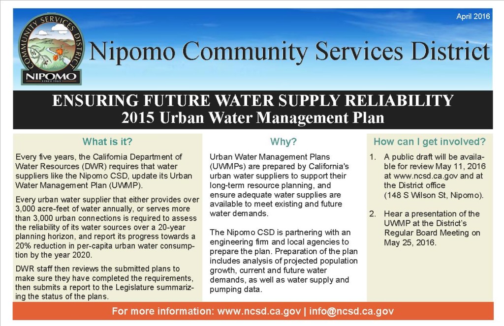 2015 Urban Water Management Plan Uwmp Nipomo Community Services